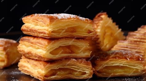 Premium Ai Image A Stack Of Golden Flaky Puff Pastry Turnovers With Fruit Filling