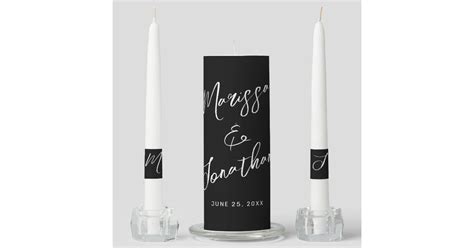 Modern Black White Hand Lettered Script Wedding Unity Candle Set Zazzle