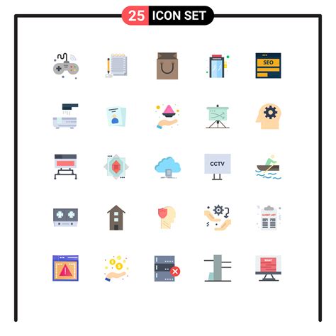 Mobile Interface Flat Color Set Of 25 Pictograms Of Server Passenger Novel Lift Shopping