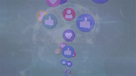 Animation Of Social Media Icons And Data Processing Over Black Background Stock Footage Video