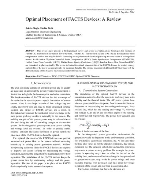 Pdf Optimal Placement Of Facts Devices A Review