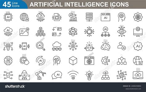 Artificial Intelligence Icons Set Ai Machine Stock Vector Royalty Free