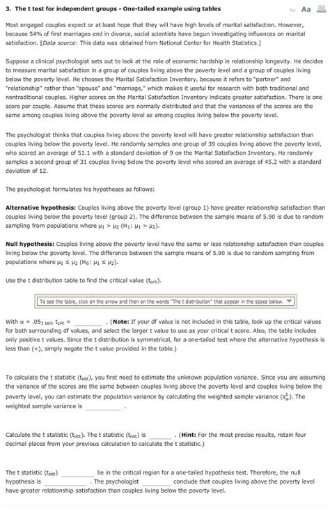 Solved The T Test For Independent Groups One Tailed Example Chegg Com