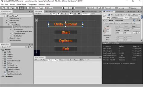full unity 2d game tutorial 2019 main menu ui