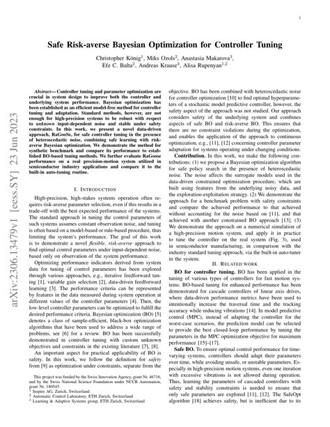 Pdf Safe Risk Averse Bayesian Optimization For Controller Tuning
