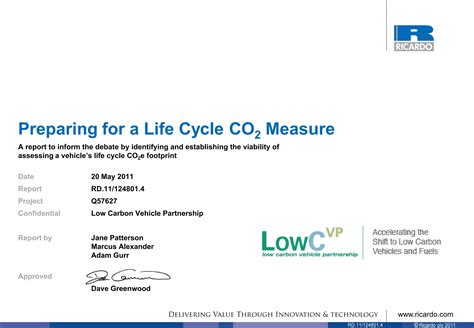 ricardo low carbon vehicle partnership life cycle co2 measure final report ppt