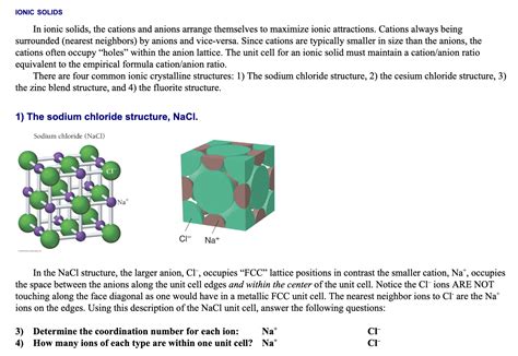 Solved In Ionic Solids The Cations And Anions Arrange