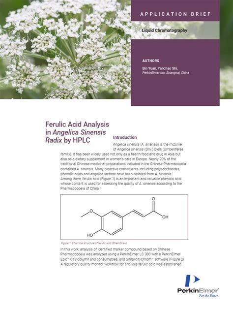 Ferulic Acid Analysis In Angelica Sinensis Radix By Hplc Application Brief 393525 Pdf High