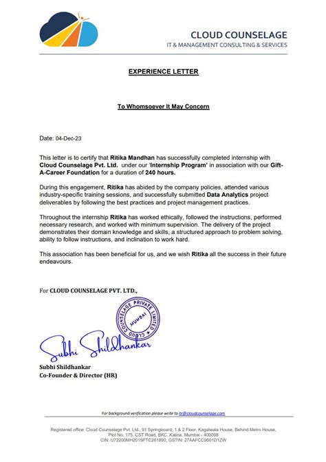 Ritika Mandhan On Linkedin Internshipcompletion Dataanalytics Gratitude Cloudcounselage