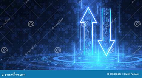 Abstract Up And Down Arrows On Dark Blue Backdrop The Concept Of