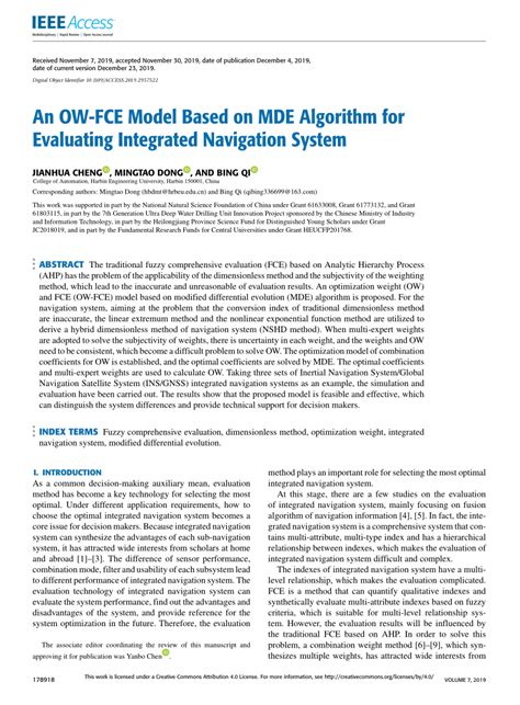 Pdf An Ow Fce Model Based On Mde Algorithm For Evaluating Integrated Navigation System