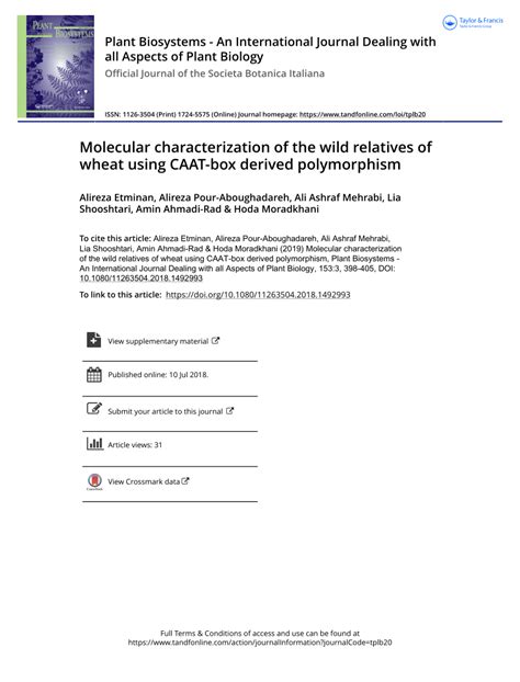 Pdf Molecular Characterization Of The Wild Relatives Of Wheat Using Caat Box Derived Polymorphism