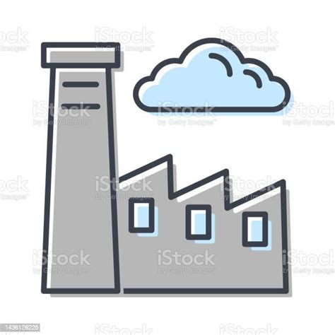 배기 또는 구름 벡터 격리 평면 아이콘 생태 보호 및 환경 오염 개념이있는 제조 공장 건물 외관에 대한 스톡 벡터 아트 및 기타