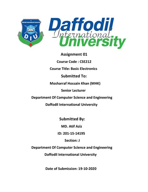 Cse212 Basic Electronics Assignment 01 J 201 15 14195 Assignment 01 Course Code Cse Course