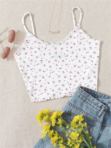 Shein Qutie Cottagecore Lettuce Trim Ditsy Floral Cami Top Shein Uk