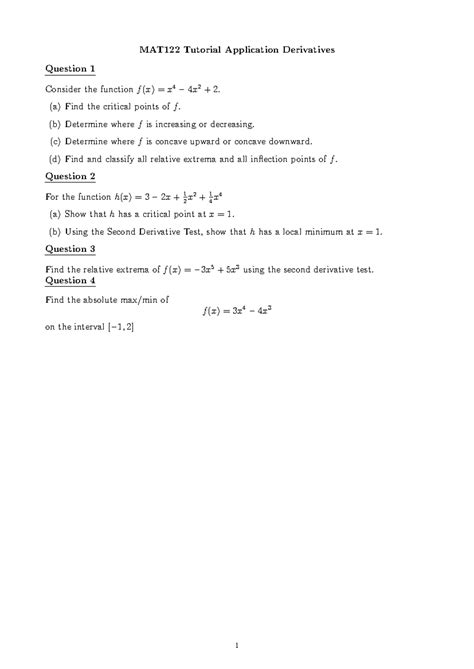Tutorial Applications Derivatives Mat122 Tutorial Application Derivatives Question 1 Consider