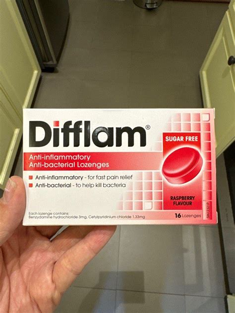 Difflam Anti Bacterial Rasberry Sugar Free 16 Lozenges Health And Nutrition Health Supplements