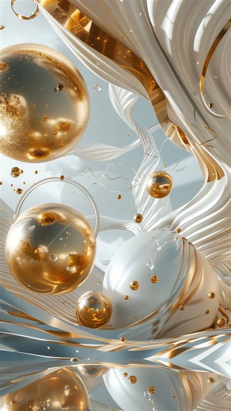 Abstract 3d Spheres And Fluid Curves With Golden And Silver Elements Stock Illustration