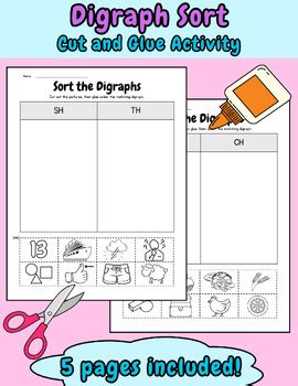 DIGRAPHS Phonics Reading Cut And Glue Sort Digraph Sound Pictures Activity