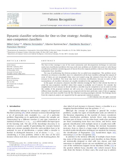 Pdf Dynamic Classifier Selection For One Vs One Strategy Avoiding