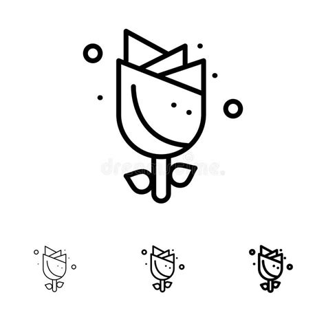 Flower Easter Nature Holiday Bold And Thin Black Line Icon Set Stock