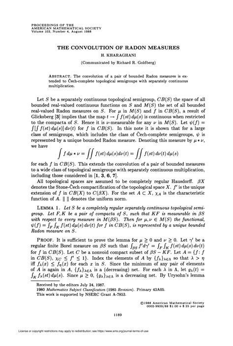 Pdf The Convolution Of Radon Measures