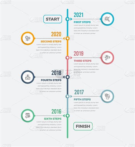 纵向时间轴信息图与六个步骤圆素材 花瓣网