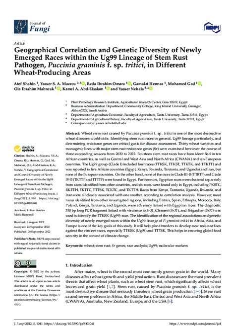 Pdf Geographical Correlation And Genetic Diversity Of Newly Emerged Races Within The Ug99