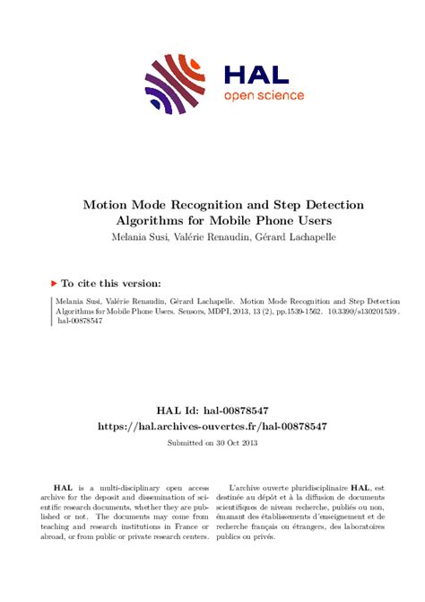 Pdf Article Motion Mode Recognition And Step Detection Algorithms For