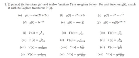 Solved 2 3 Points Six Functions Y T And Twelve Functions Chegg Com
