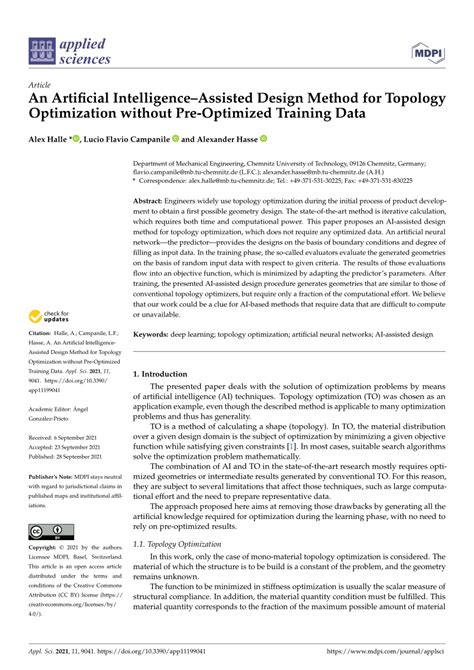 Pdf An Artificial Intelligence Assisted Design Method For Topology Optimization Without Pre