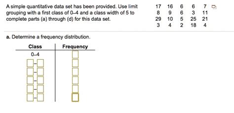 solved a simple quantitative data set has been provided use limit