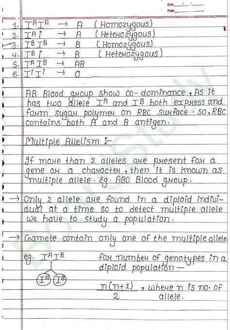 Ncert Class 12 Biology Principles Of Inheritance And Variation Notes Handwritten Notes And Pdf
