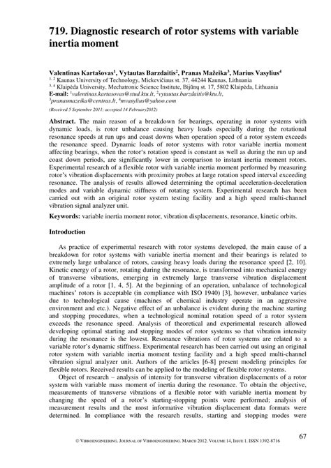 Pdf Diagnostic Research Of Rotor Systems With Variable Inertia Moment
