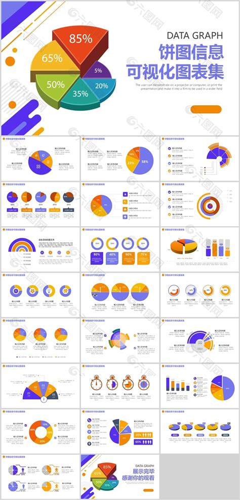 多彩实用饼图信息可视化图表ppt模板素材下载 六图网