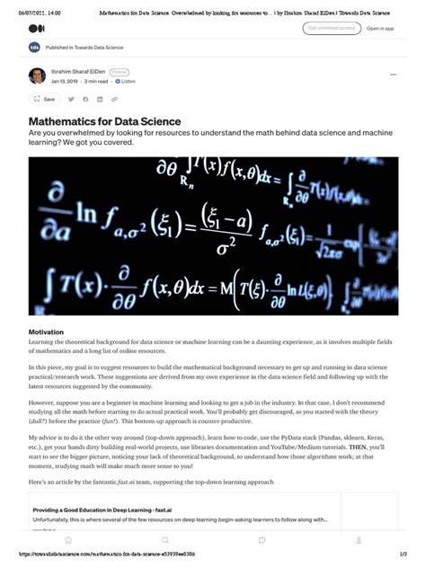 Mathematics For Data Science Overwhelmed By Looking For Resources To