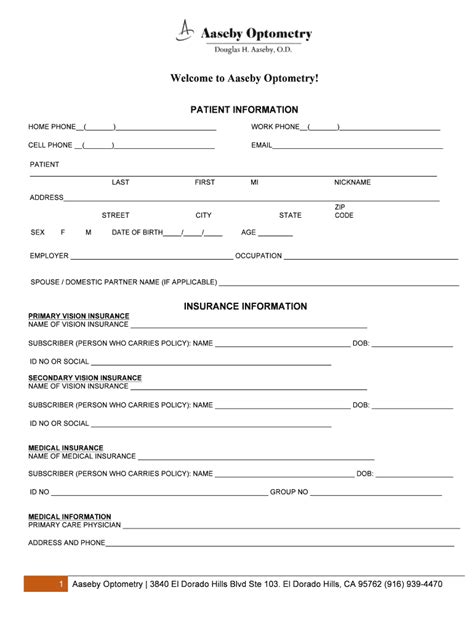 Fillable Online New Patient Form Aaseby Optometry Fax Email Print Pdffiller