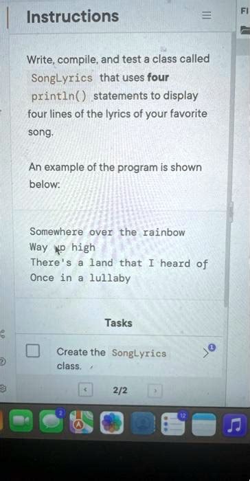 Instructions Write Compile And Test A Class Called Songlyrics That Uses Four Println