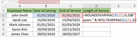 How To Calculate The Length Of Service In Microsoft Excel Spreadcheaters