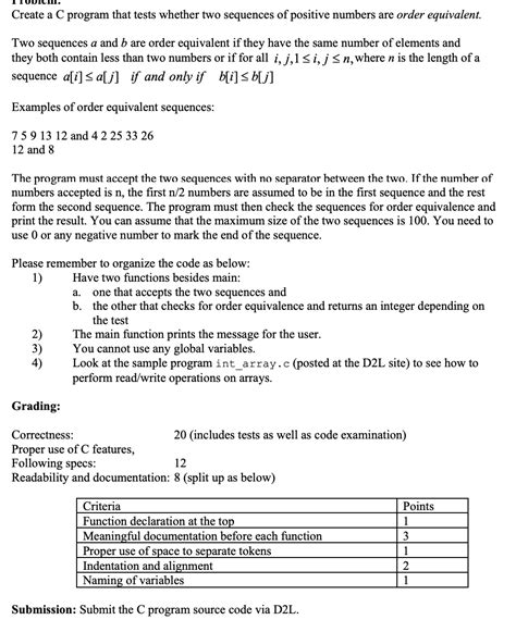 Solved Create A C Program That Tests Whether Two Sequences