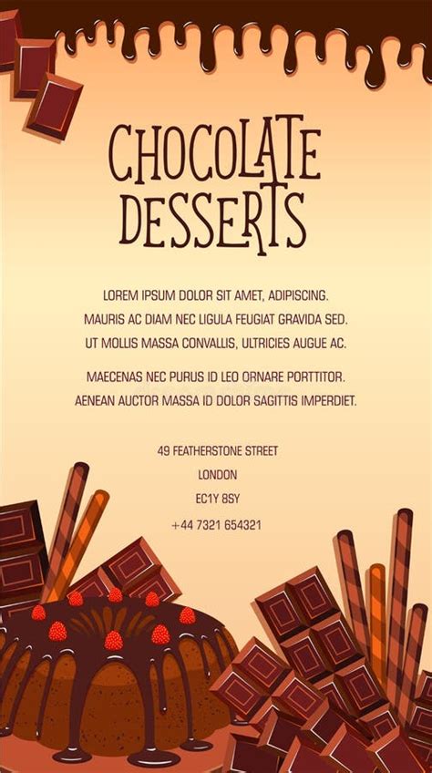 Cartel Del Vector De Los Postres Del Chocolate De La Panadería Para El