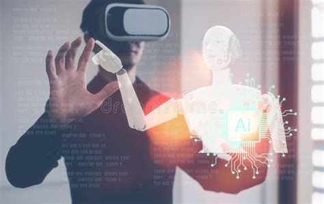 Man Using Vr Glass And Technology Smart Robot Ai Artificial Intelligence By Enter Command