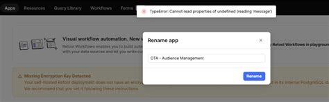 Unable To Rename App 💬 Self Hosted Retool Retool Forum