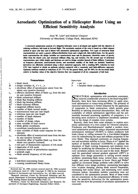 Pdf Aeroelastic Optimization Of A Helicopter Rotor Using An Efficient