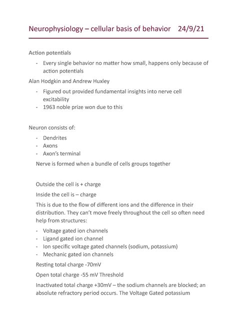 Neurophysiology Key Topics Neurophysiology Cellular Basis Of