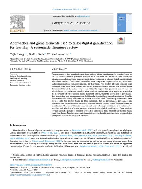 Approaches And Game Elements Used To Tailor Digital Gamification For
