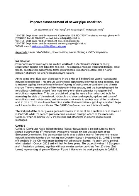 Pdf Improved Assessment Of Sewer Pipe Condition