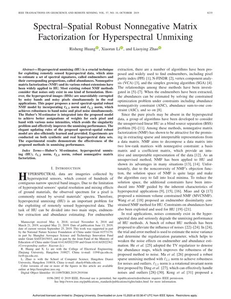 Pdf Spectral Spatial Robust Nonnegative Matrix Factorization For Hyperspectral Unmixing