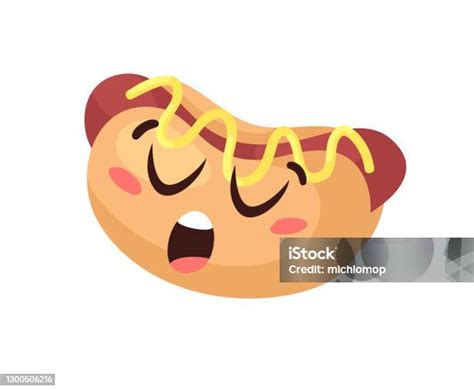 손으로 그린 만화 일러스트 핫도그 이모티콘 패스트 푸드 벡터 드로잉 이모티콘 맛있는 이미지 식사 플랫 스타일 컬렉션 미국 요리 건강에 좋지 않은 음식에 대한 스톡 벡터 아트