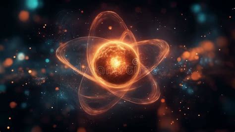Dynamic Cosmic Atom Visualization With Vibrant Energy Effects Stock